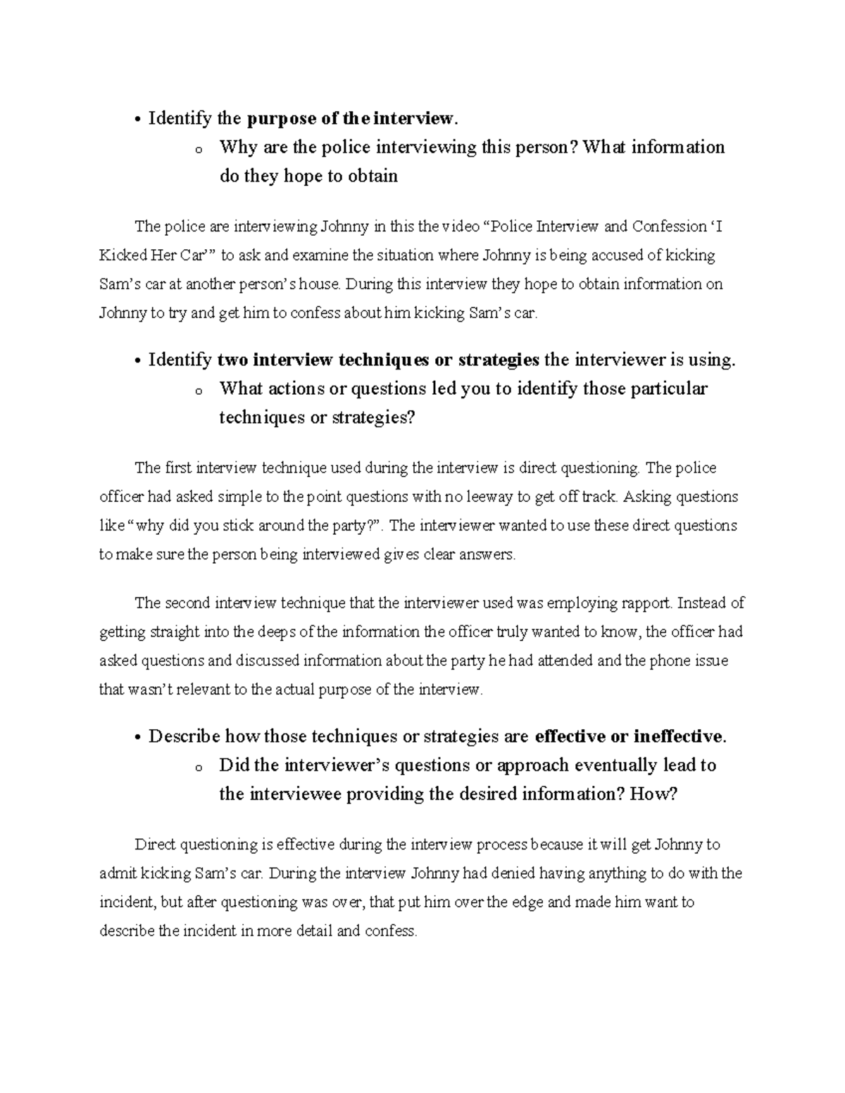 Module 5 Journal - Identify the purpose of the interview. o Why are the ...