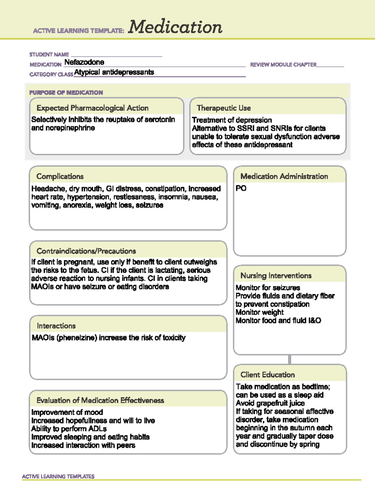 Nefazodone - ATI pharm breakdown - NURSE 252 - Studocu