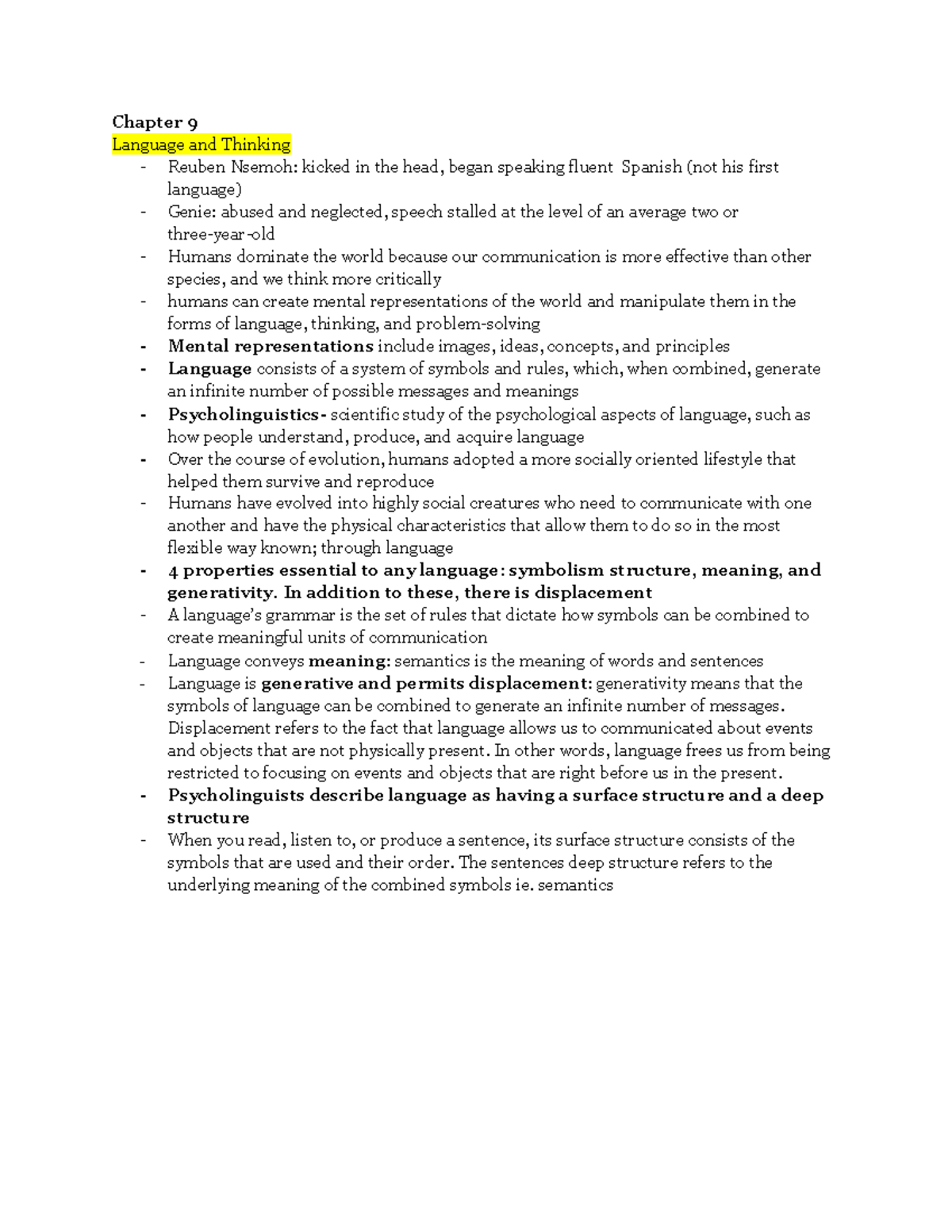 Psych chapter 9 - Chapter 9 Language and Thinking - Reuben Nsemoh: kicked in the head, began ...