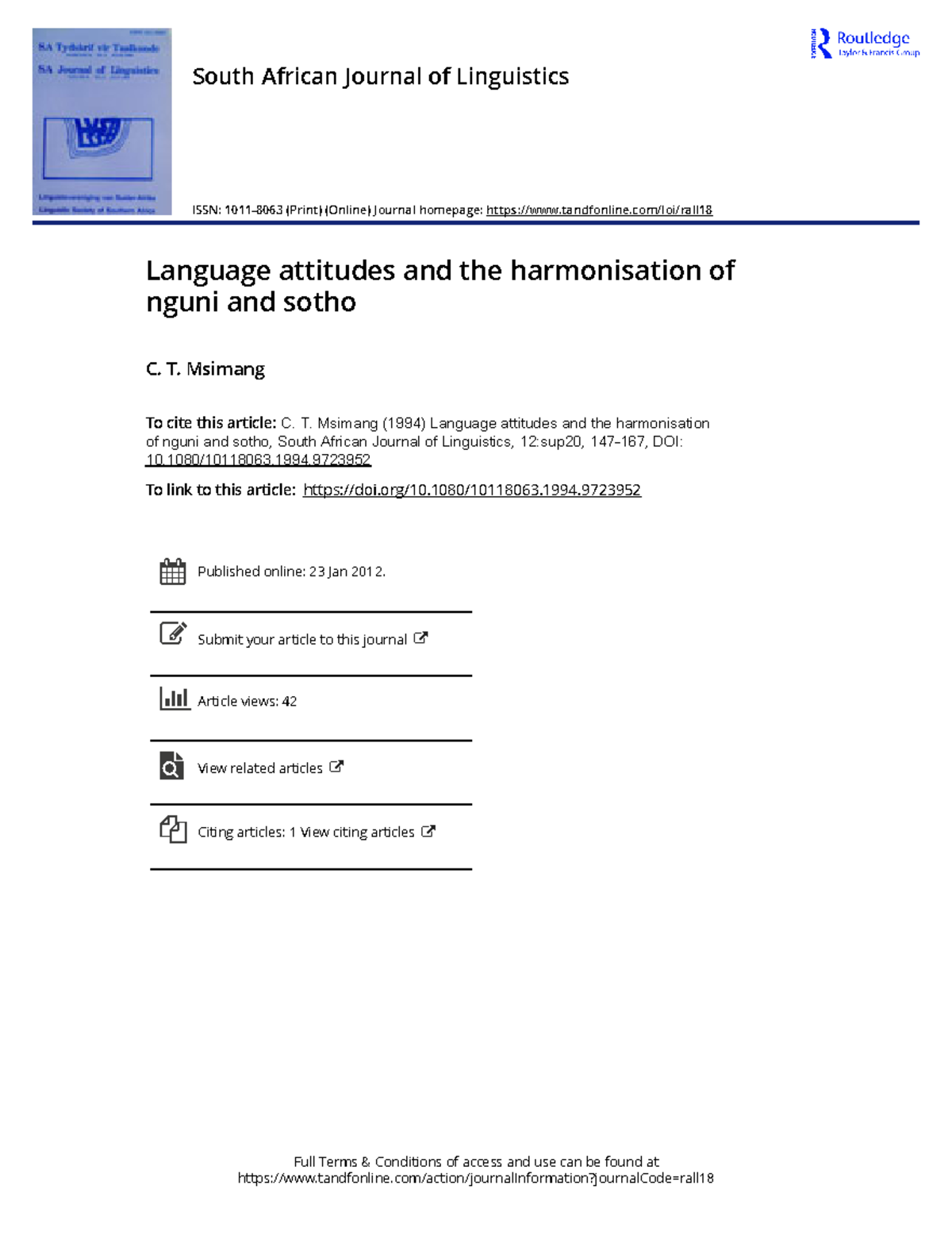 Language Attitudes AND THE Harmonisation OF Nguni AND Sotho - Full ...