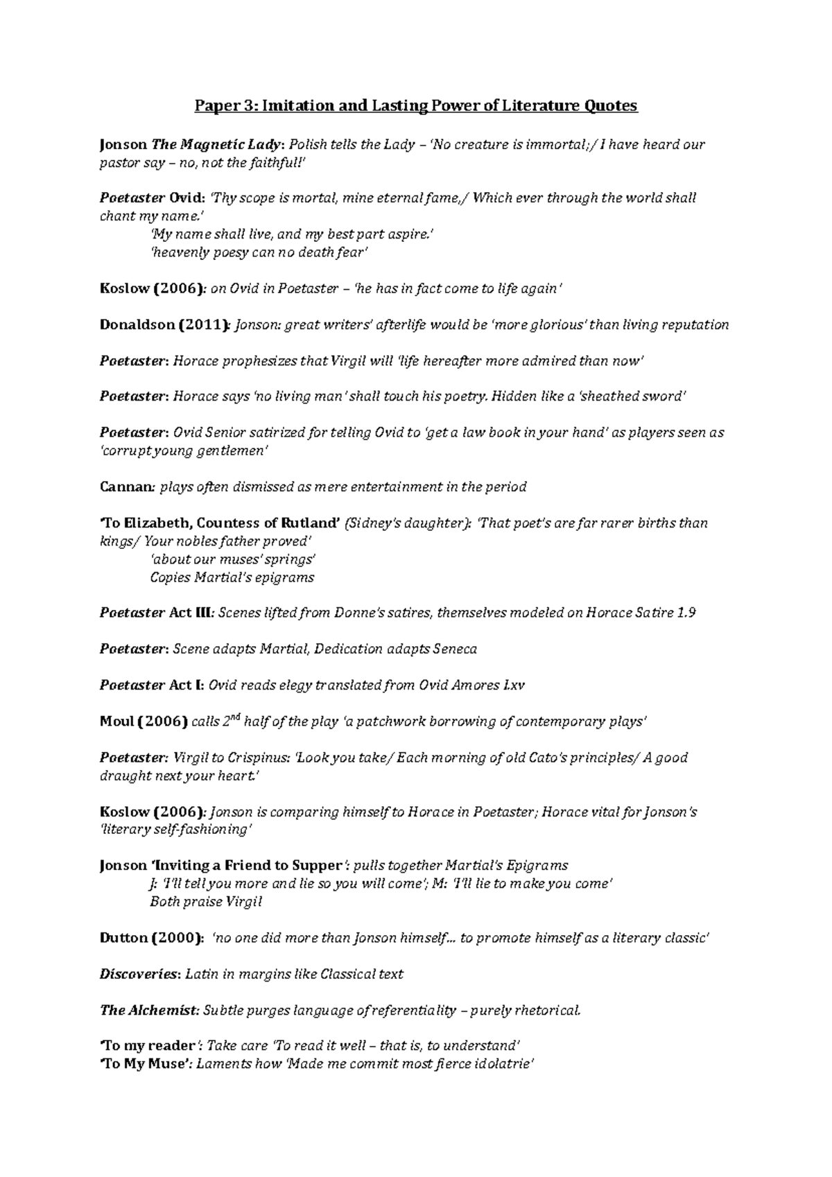 Imitation and Lasting power of literature quotes - Paper 3: Imitation ...