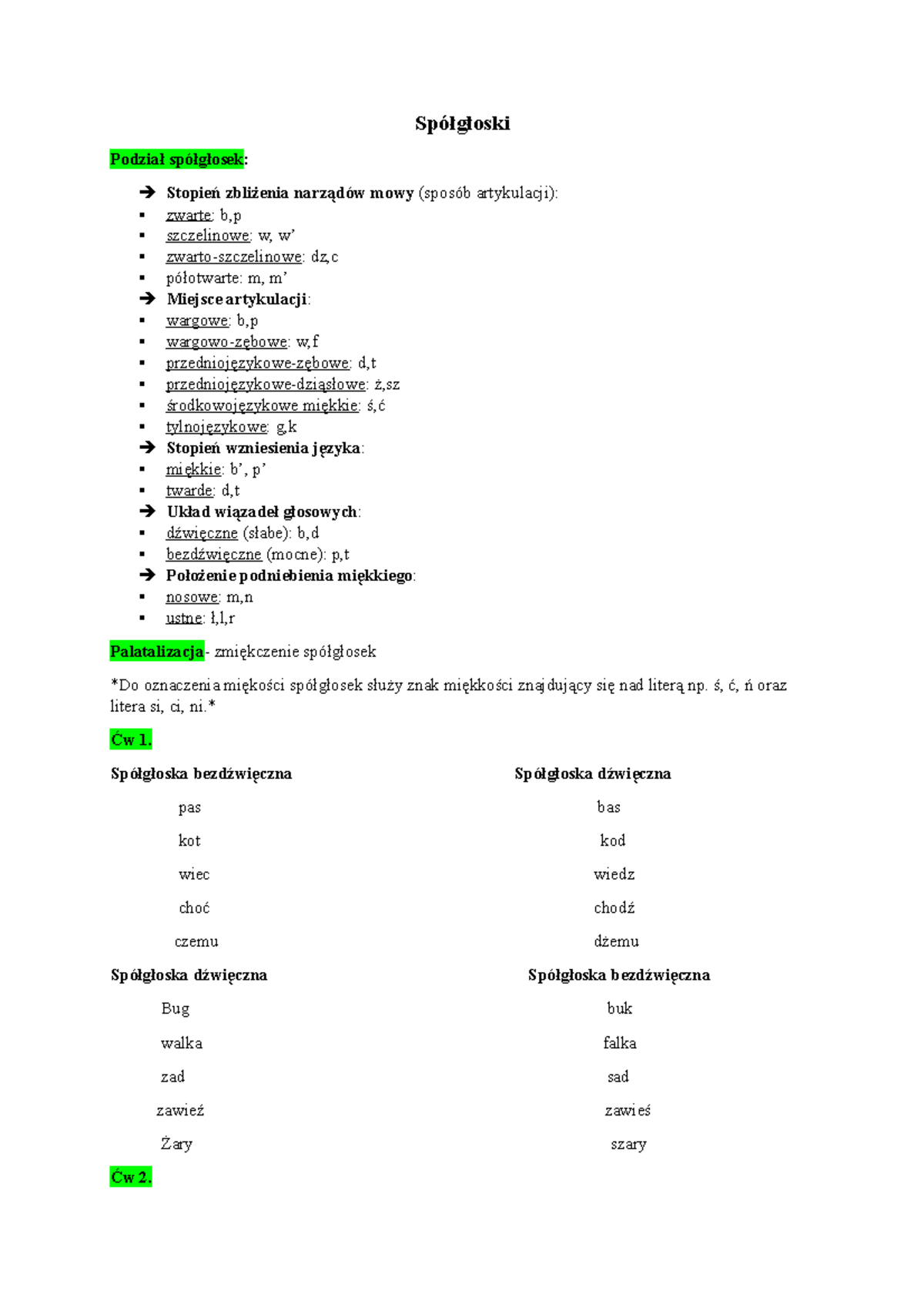 Notatka Spółgłoski (gramatyka opisowa języka polskiego) - Spółgłoski ...
