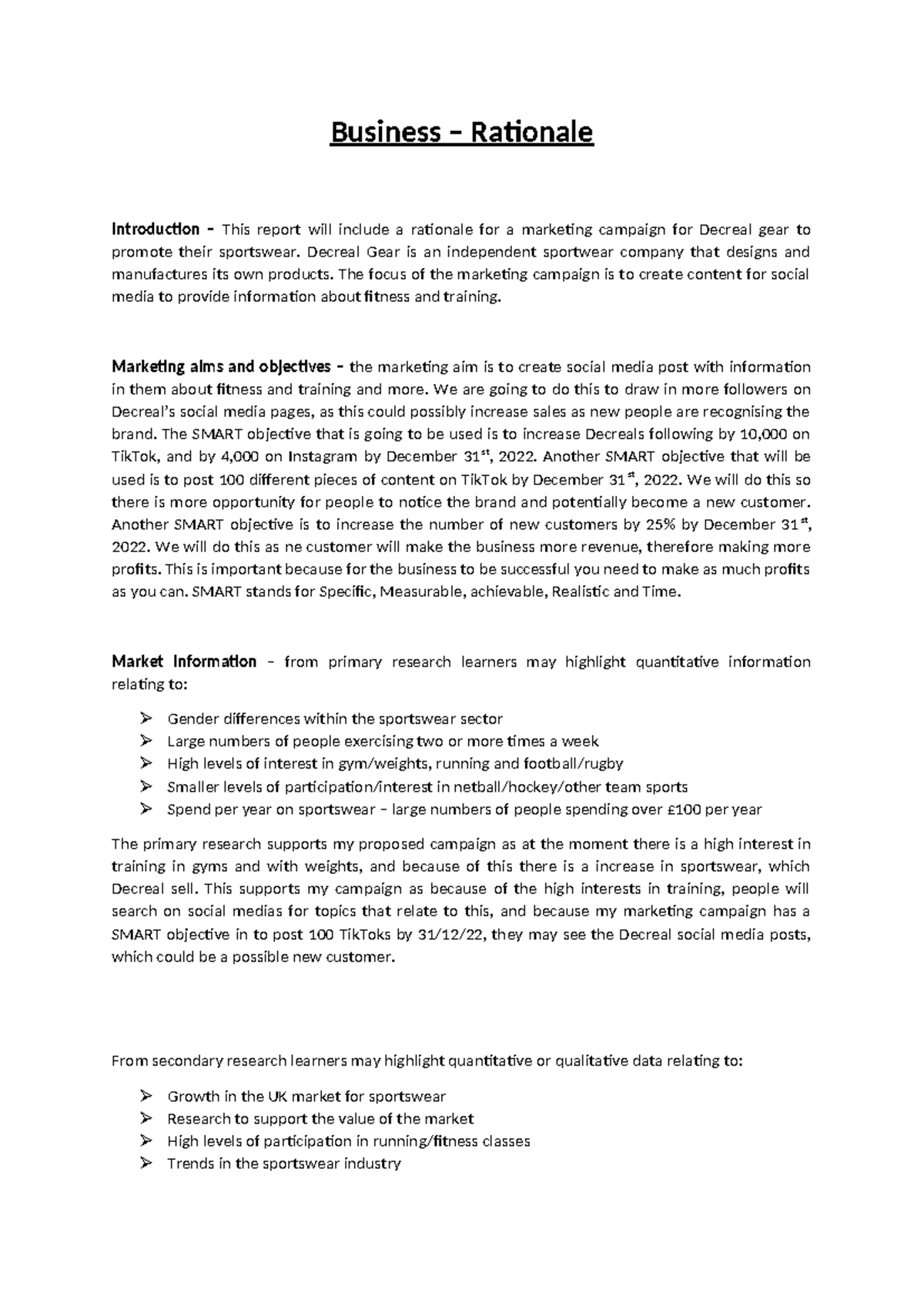 Business - actvity 1 - Business – Rationale Introduction – This report ...