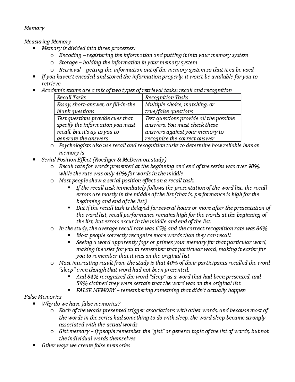 Memory Lecture 1 Notes - Memory Measuring Memory Memory is divided into ...