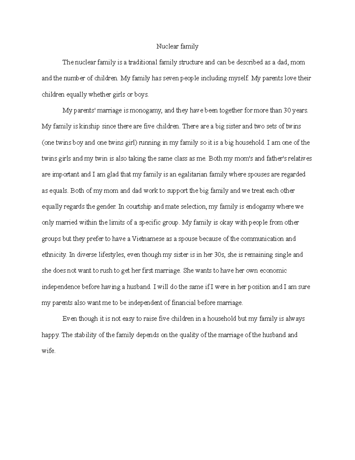 Nuclear family ENG G099 - Nuclear family The nuclear family is a ...