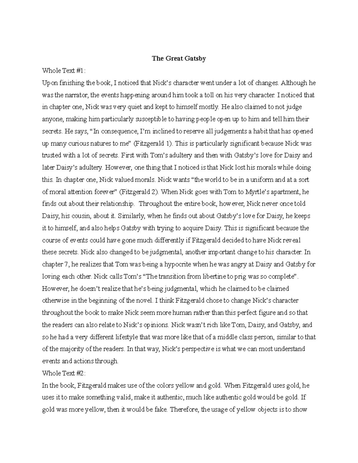 Gatsby Ann - Grade: 97 - The Great Gatsby Whole Text #1: Upon finishing ...