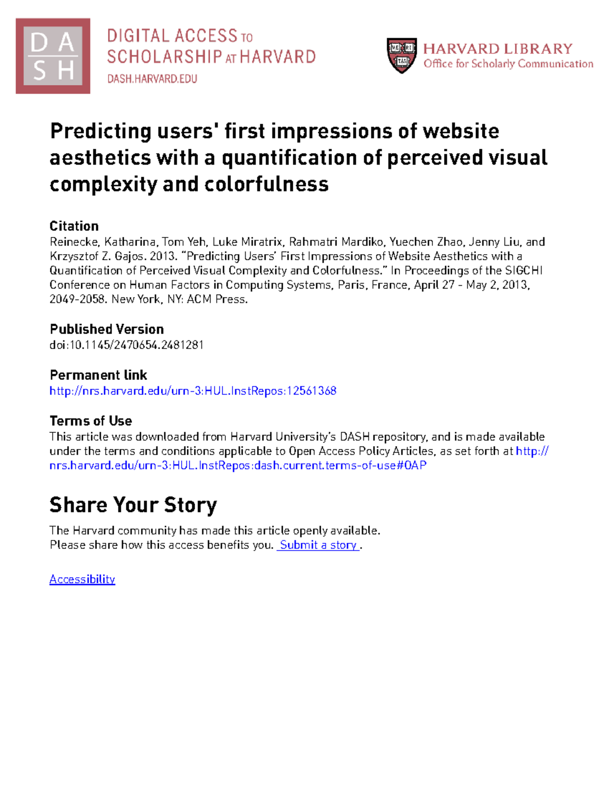 Predicting Users First Impressions Predicting Users First