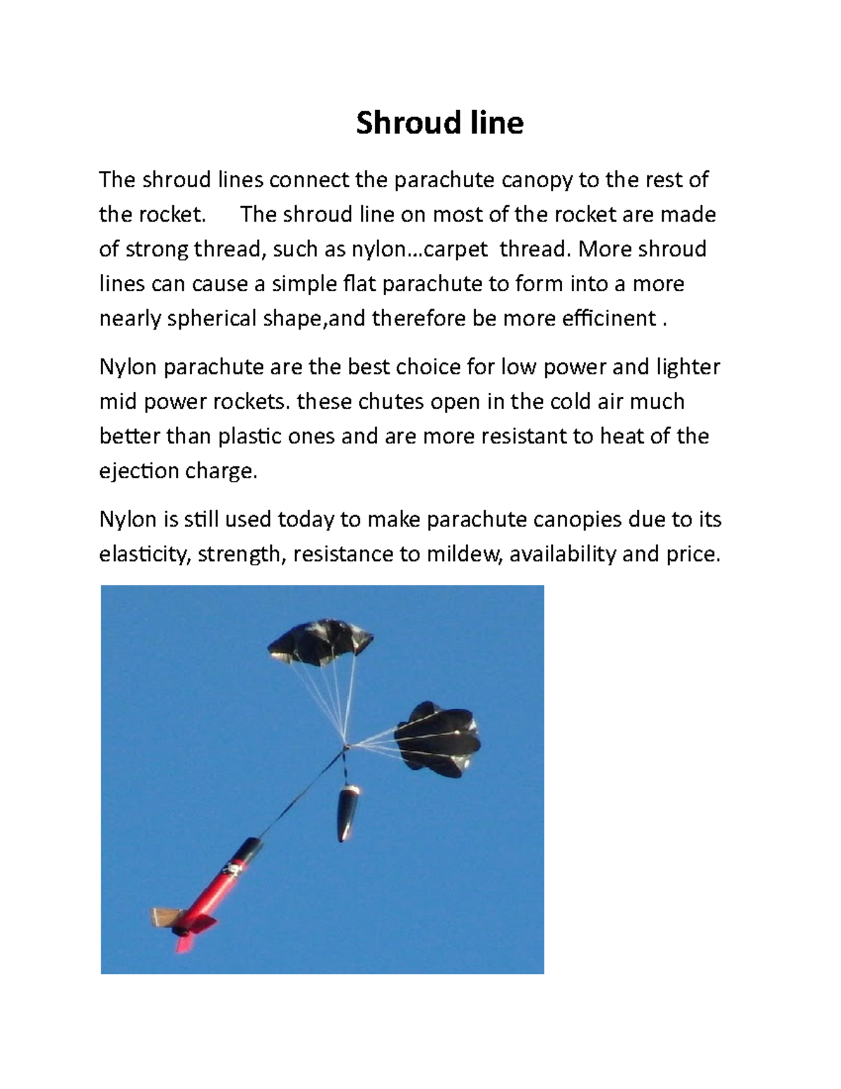 Report sl - no any - Shroud line The shroud lines connect the parachute ...