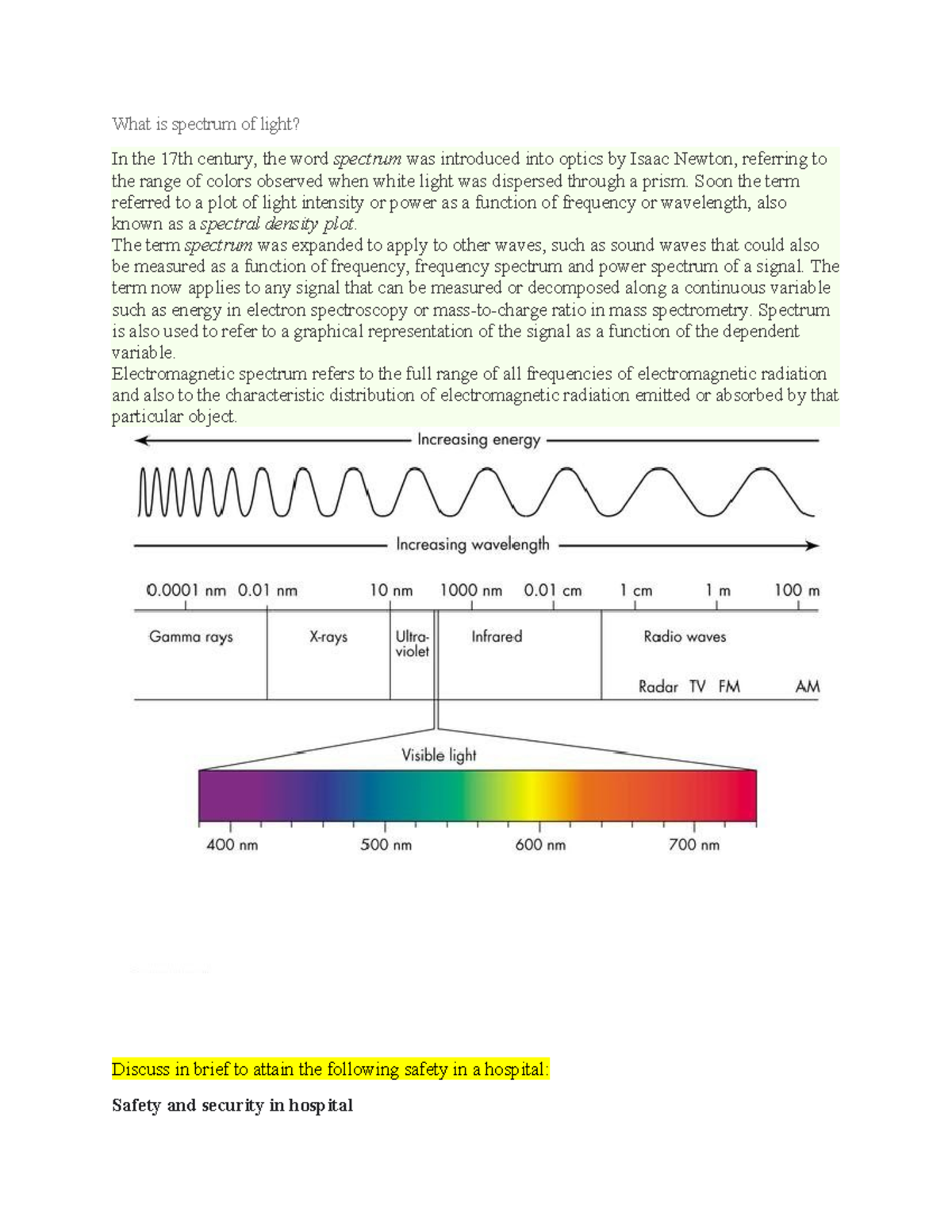 HSM Notes 1 - study - What is spectrum of light? In the 17th century ...