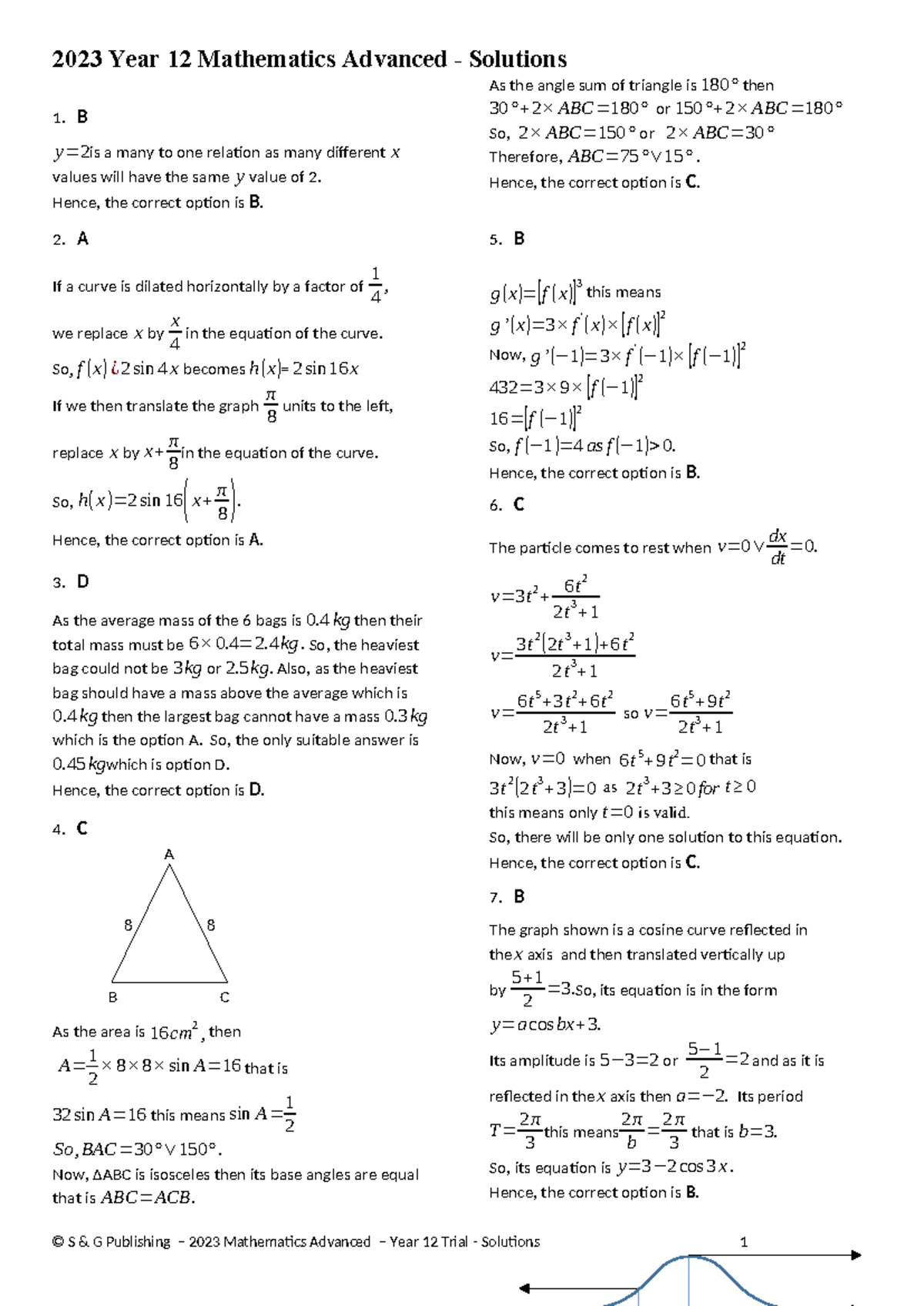 2023 yr 12 Mathematics Advanced solutions - 2023 Year 12 Mathematics ...