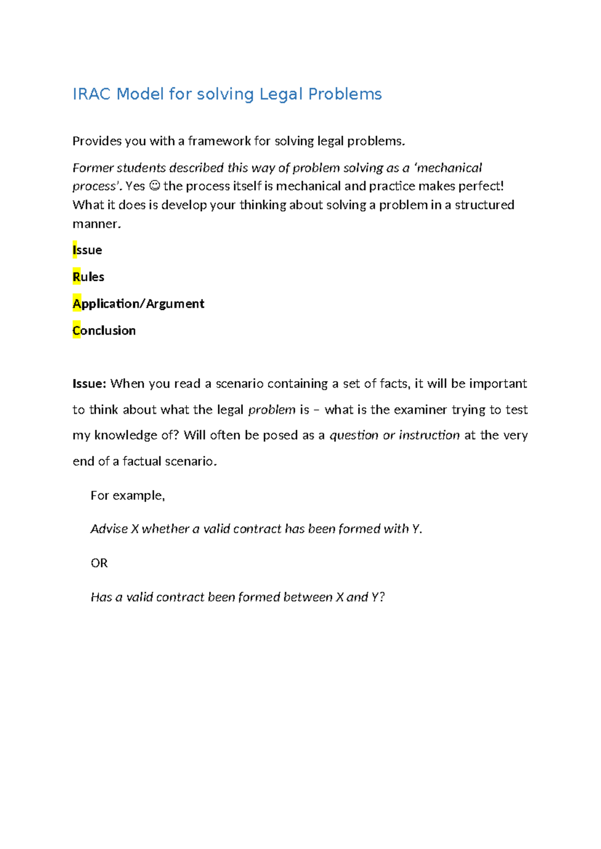 IRAC METHOD - COMPANY LAW Practice materials 3201 - IRAC Model for ...