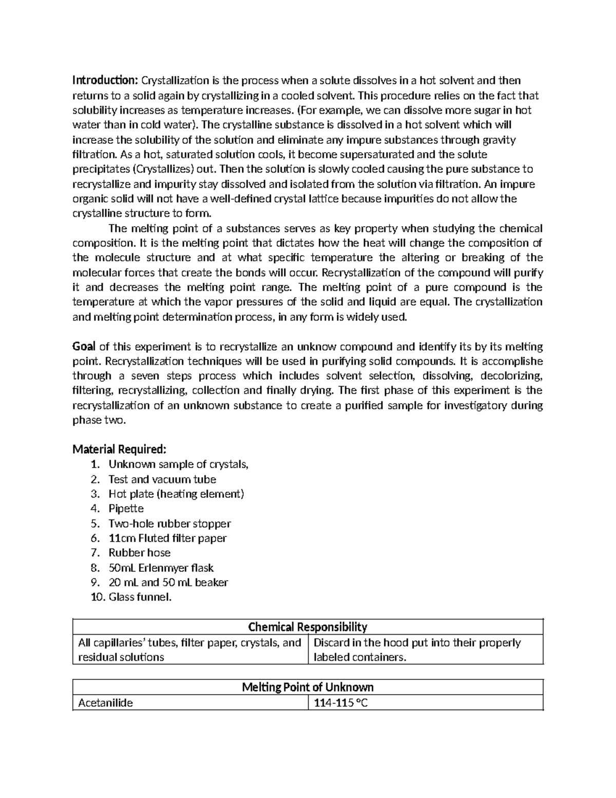 Crystallization and Melting Point - Introduction: Crystallization is ...