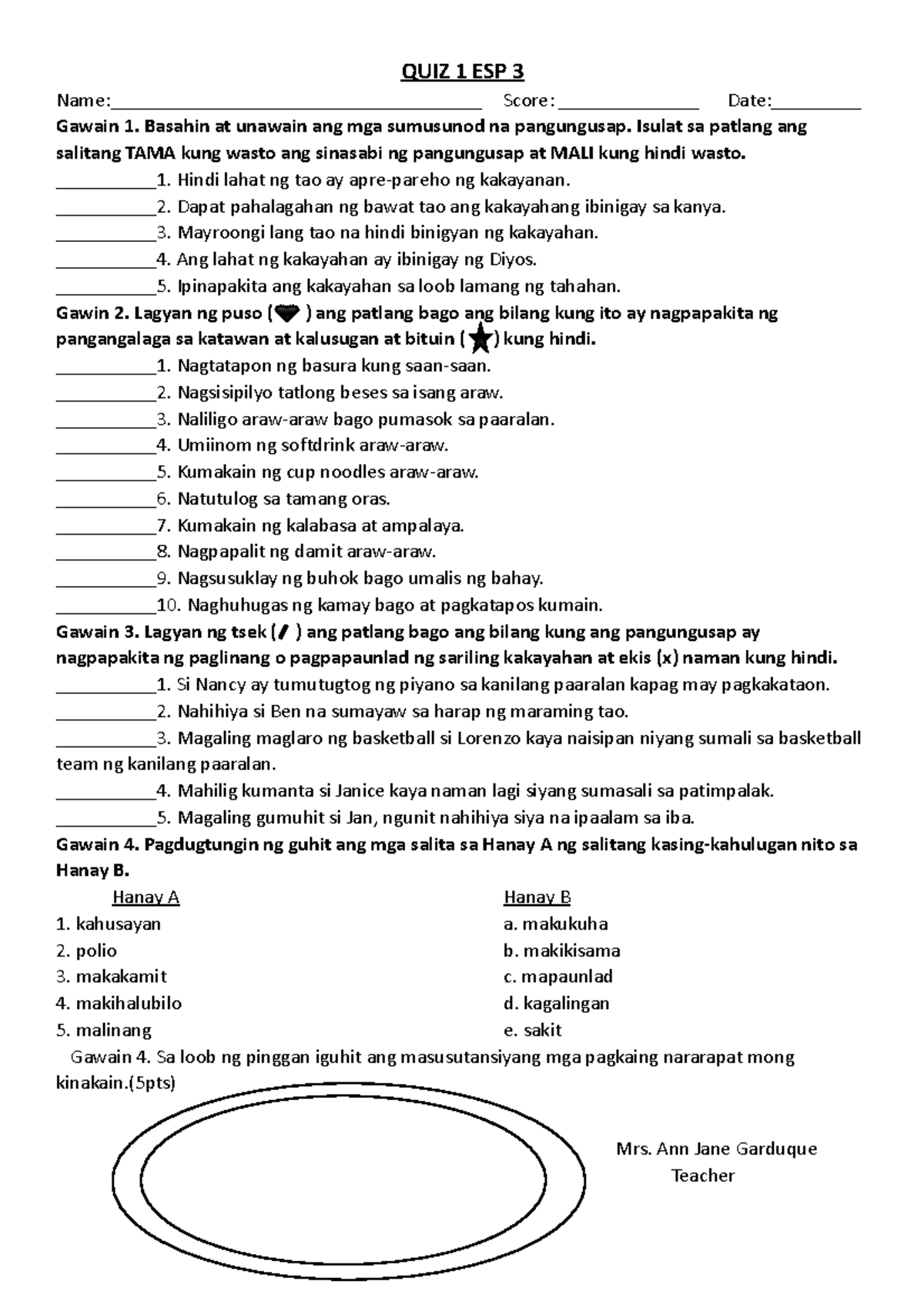 Print - nothing - QUIZ 1 ESP 3 Name ...