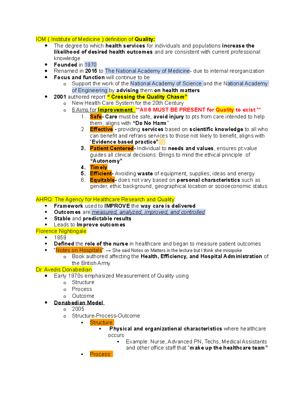 Medsurg, quality - IOM ( Institute of Medicine ) definition of Quality ...
