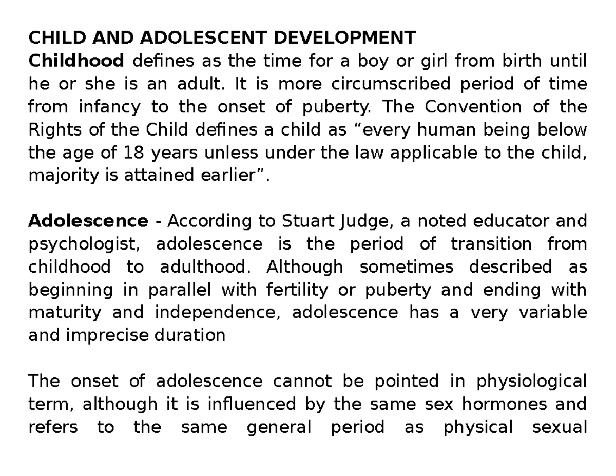 Child AND Adolescent Development - CHILD AND ADOLESCENT DEVELOPMENT ...