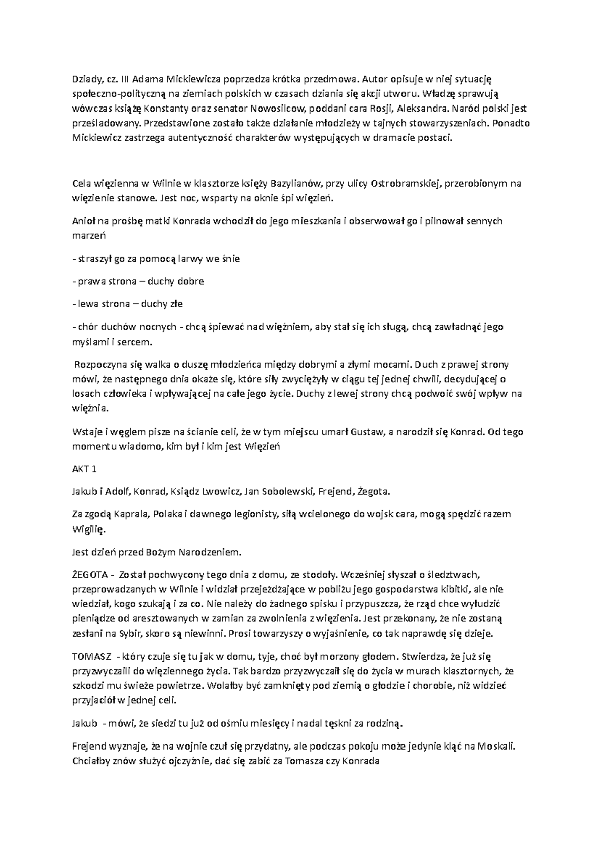 Dziady - Materiały do ćwiczeń z języka polskiego, semestr 2, zajęcia z ...