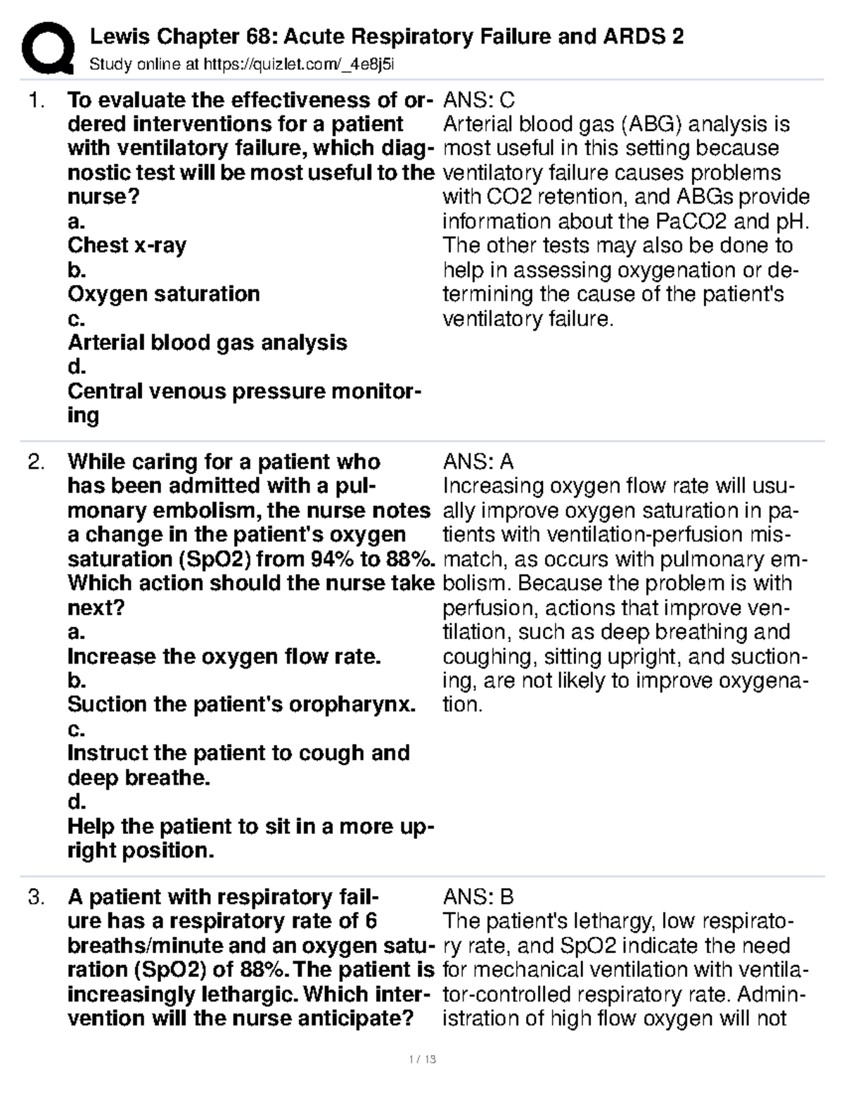 ARDS 2 - ards - Study online at quizlet/_4e8j5i To evaluate the ...