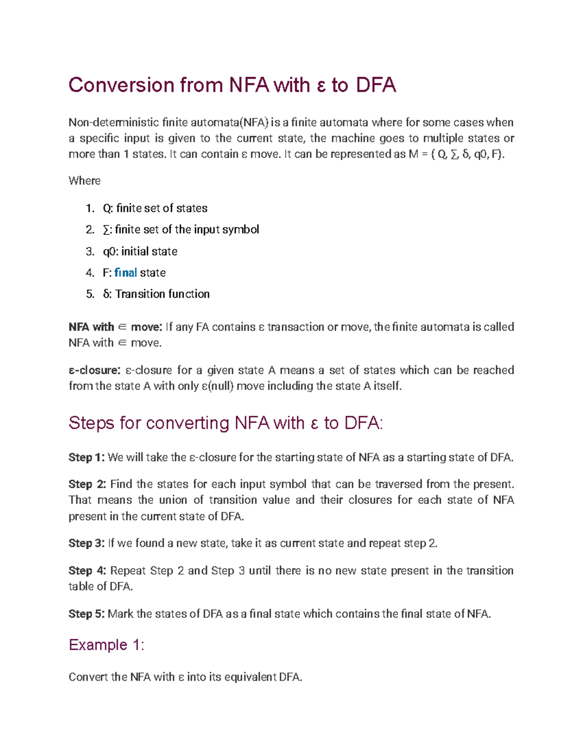 Question BANK – 1 (Part 9) - Conversion from NFA with ε to DFA Non ...