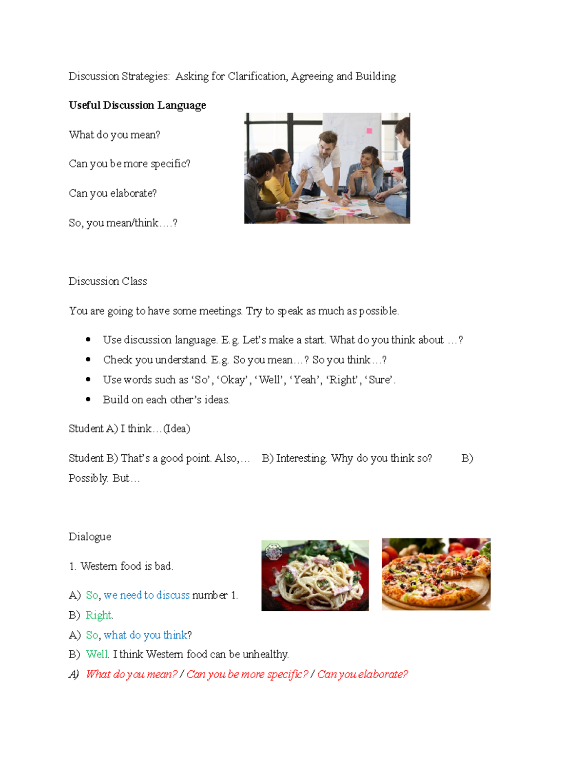 Discussion Language Useful Practise Clarification Western Food ...