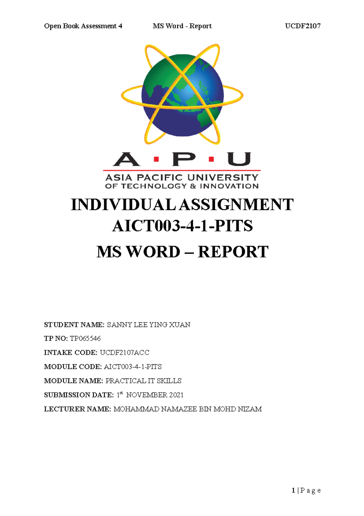 OBA 4 - MS Word Report - Sanny LEE YING XUAN - INDIVIDUAL ASSIGNMENT ...