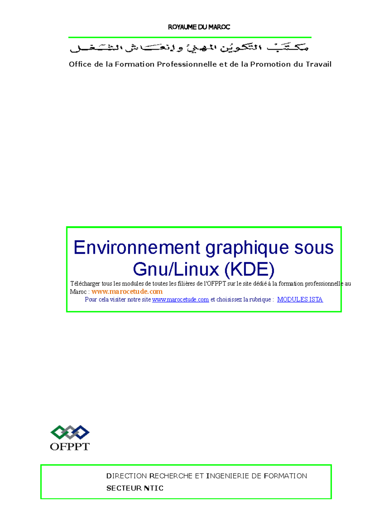 Environnement graphique sous Gnu-Linux (KDE) - ROYAUME DU MAROC Office de la Formation - Studocu