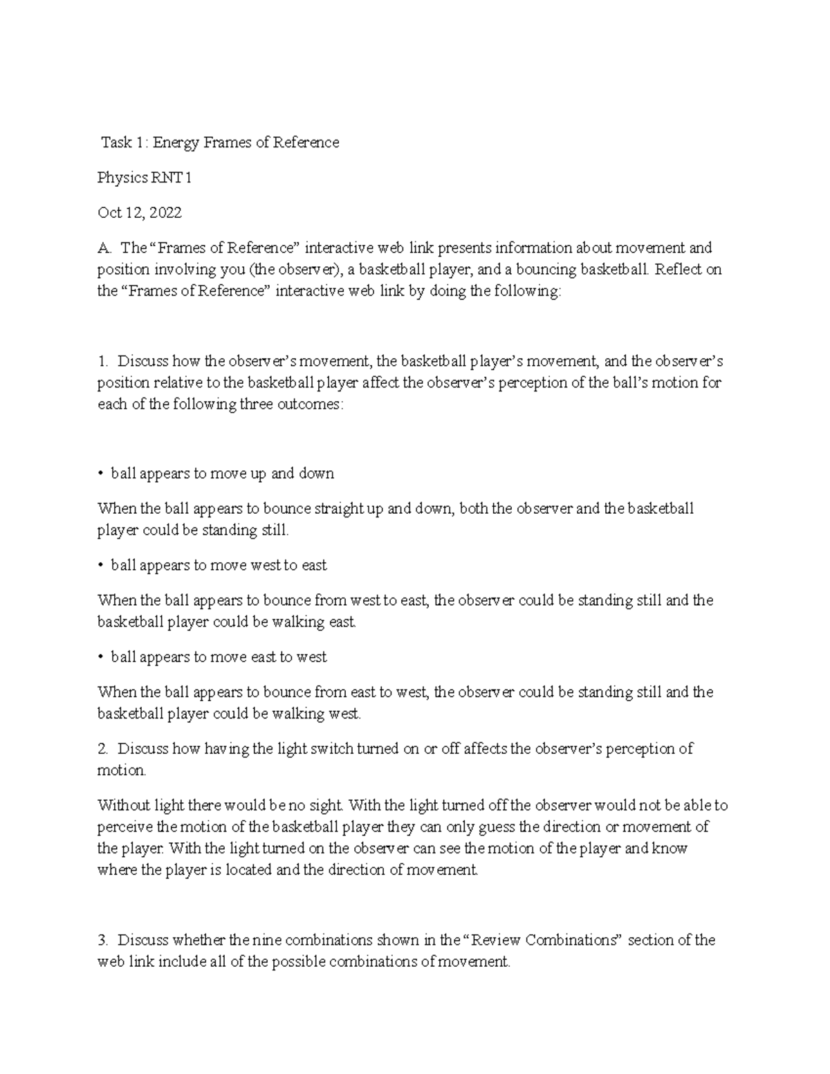 Energy frames of reference Task 1 Physics - Task 1: Energy Frames of ...