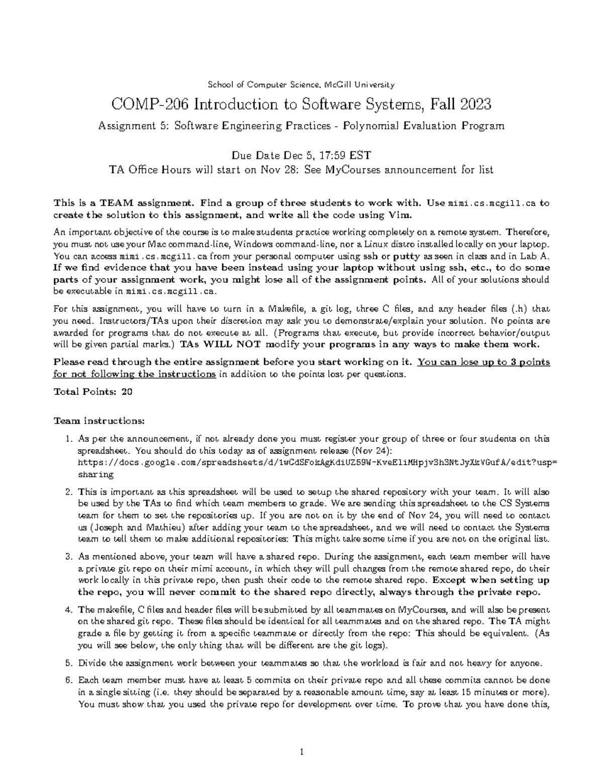 Comp206 Assignment 5 Fall 2023 - School of Computer Science, McGill University COMP-206 ...