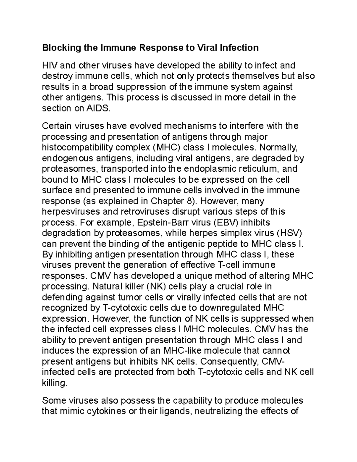 Blocking the Immune Response to Viral Infection - This process is ...