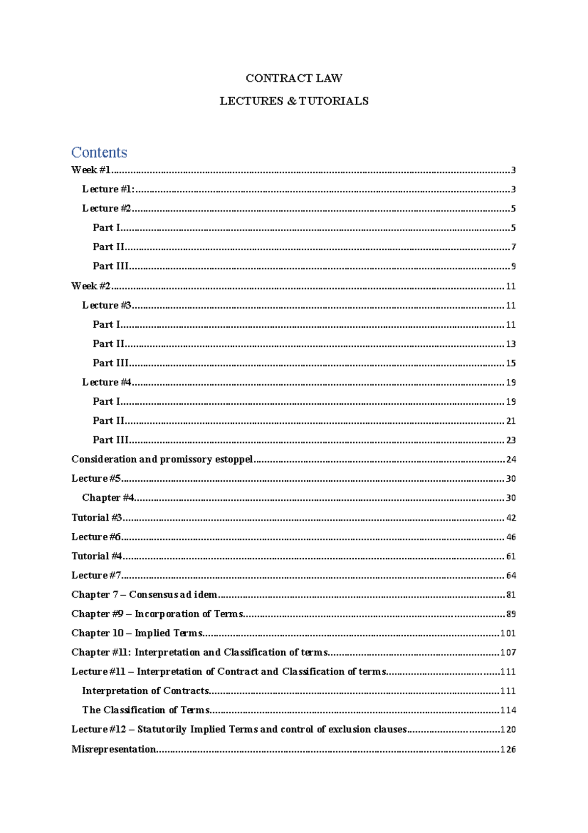 Contract Law Notes - CONTRACT LAW LECTURES & TUTORIALS Week - Studocu