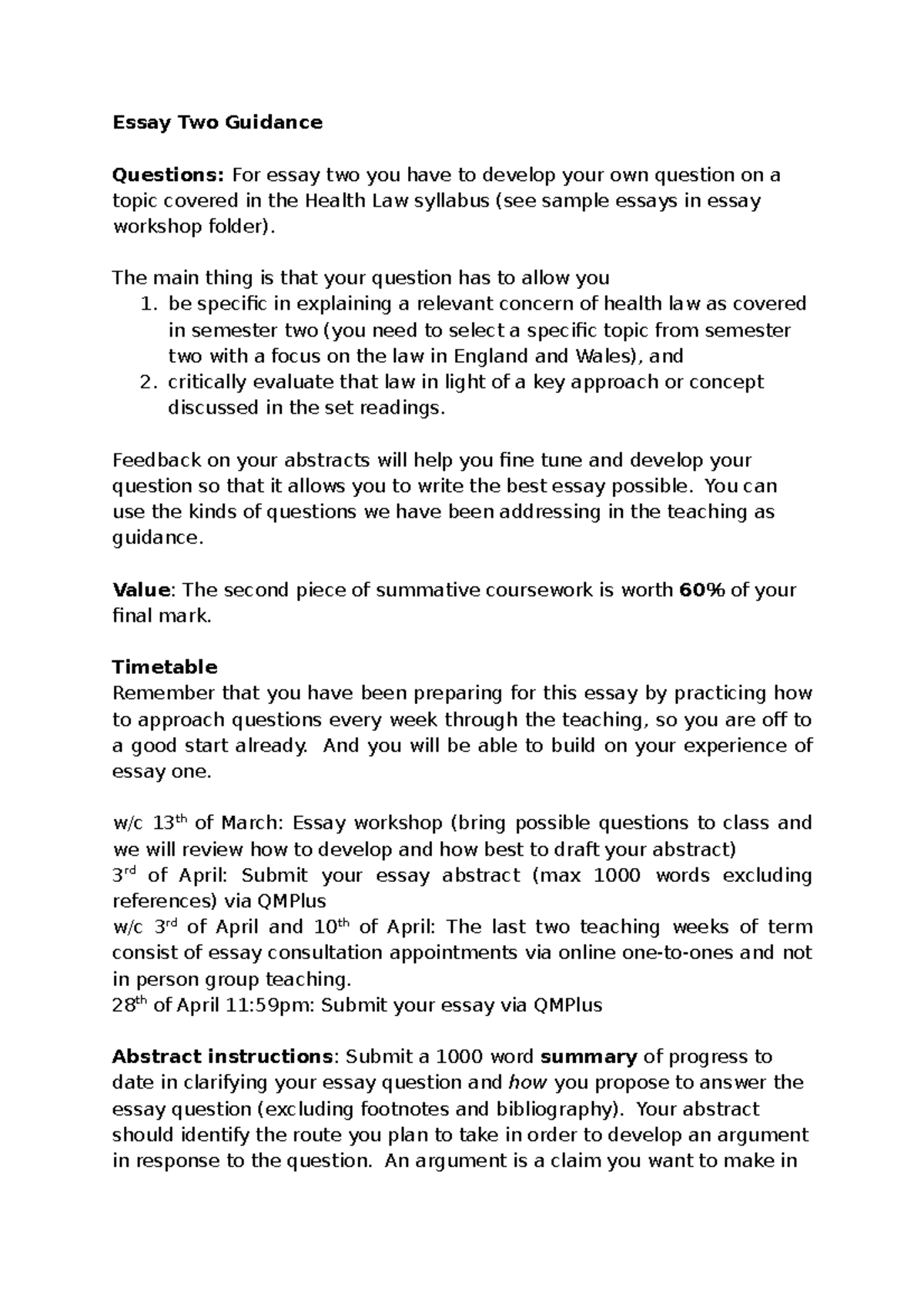 Essay Two Guidance - Essay Two Guidance Questions: For essay two you ...