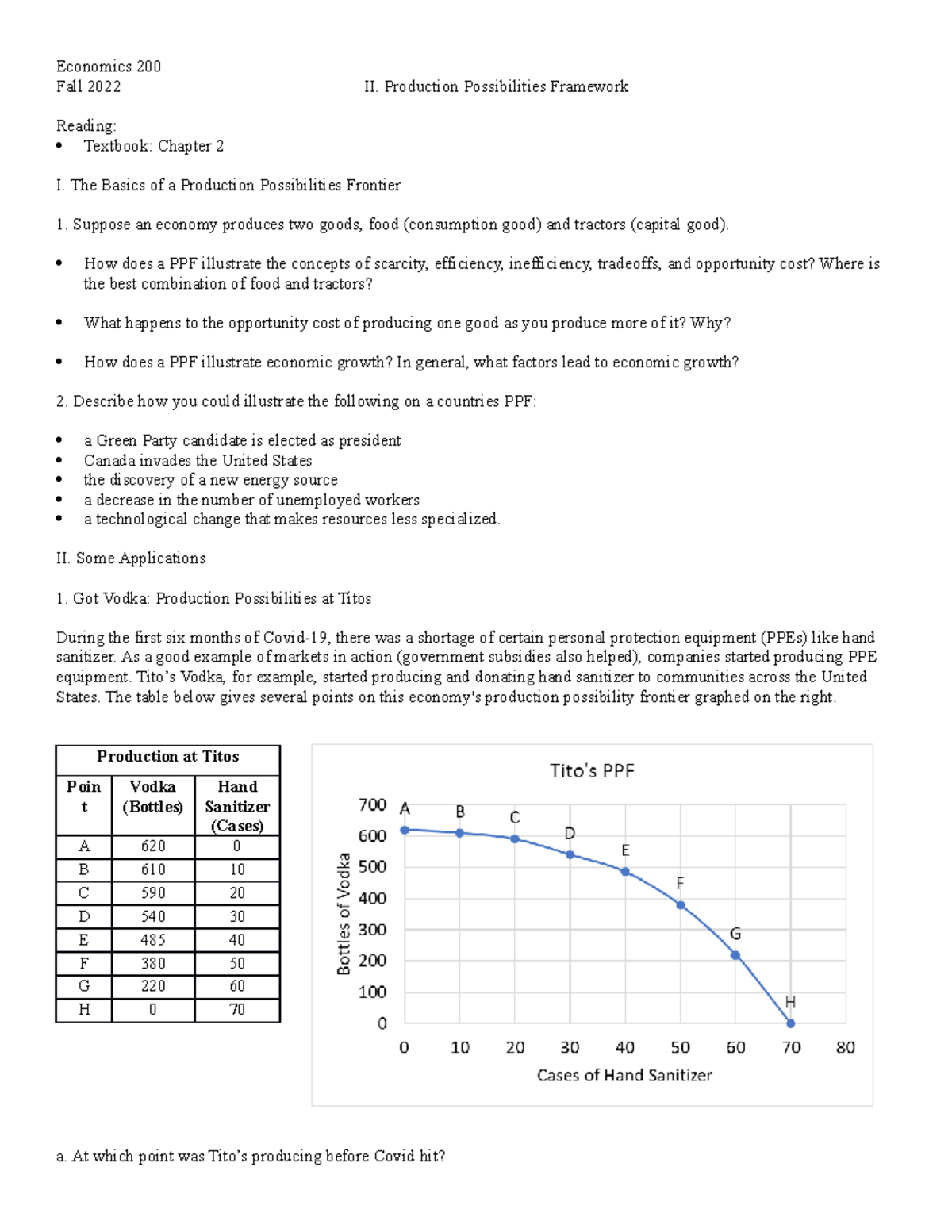 ECON 200 FALL 2022 Outline 2 PPF - Economics 200 Fall 2022 II ...