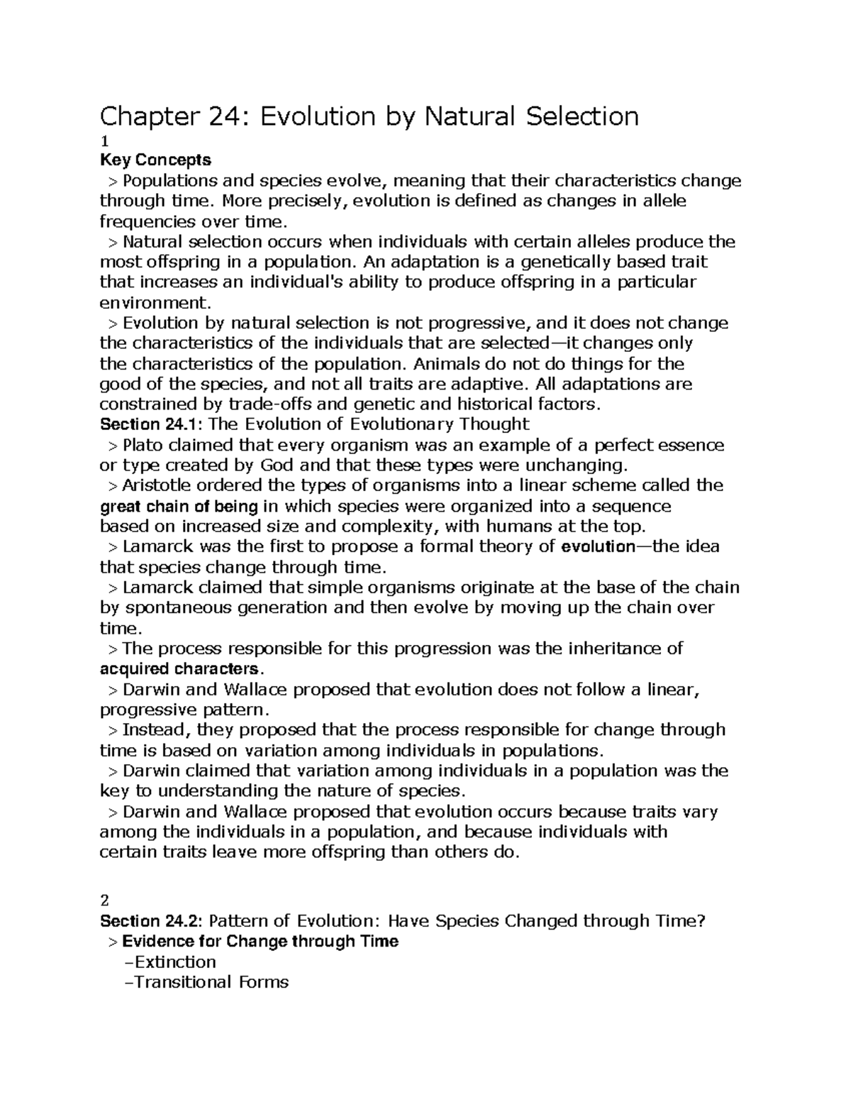 Bio1M03 Full Notes PDF - Chapter 24: Evolution by Natural Selection 1 ...