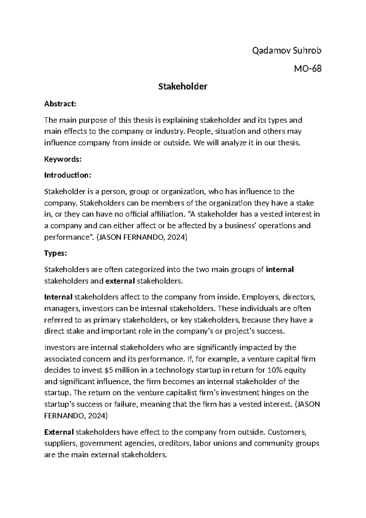Stakeholders - Qadamov Suhrob MO- Stakeholder Abstract: The main ...