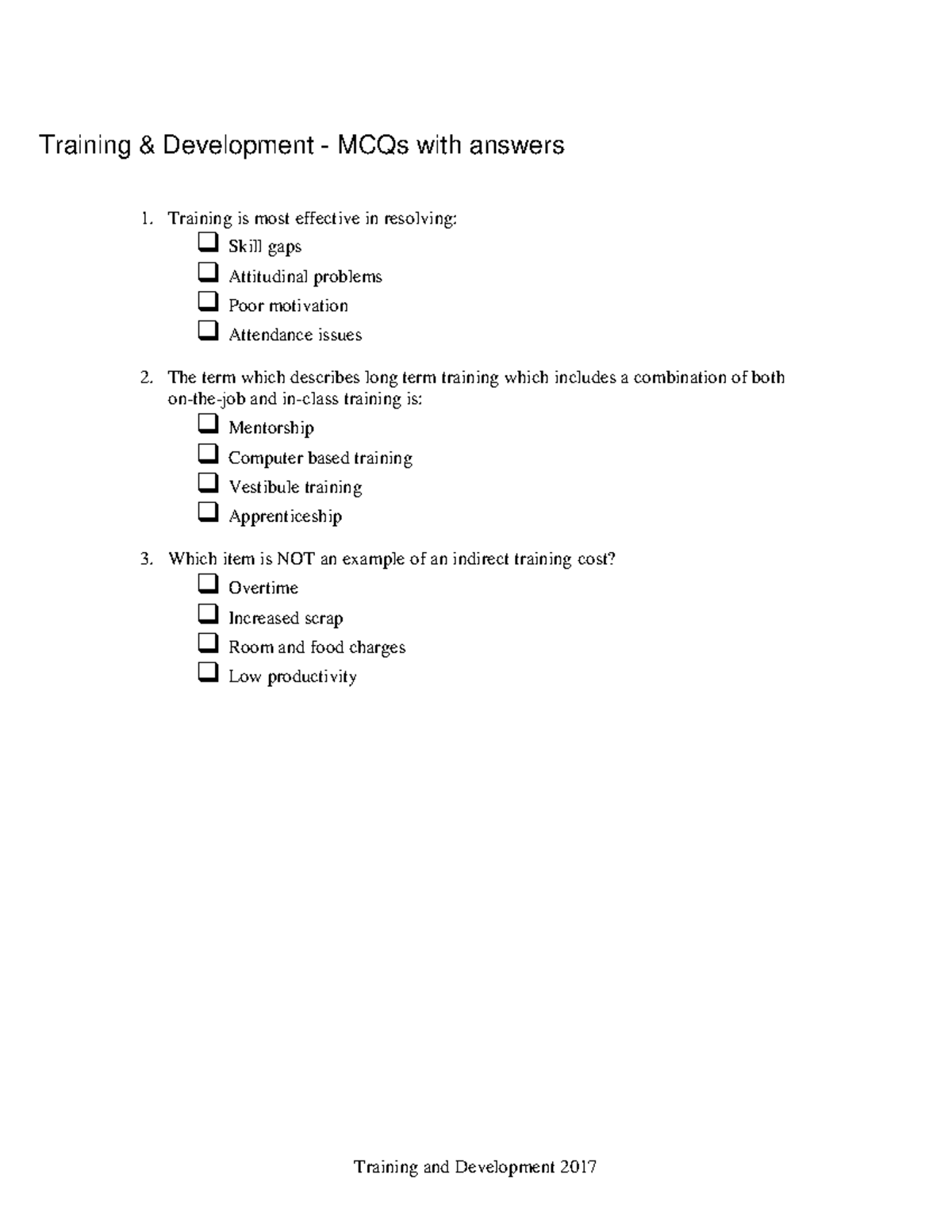 MCQ-T-D - Nice - Training and Development 2017 Training & Development ...