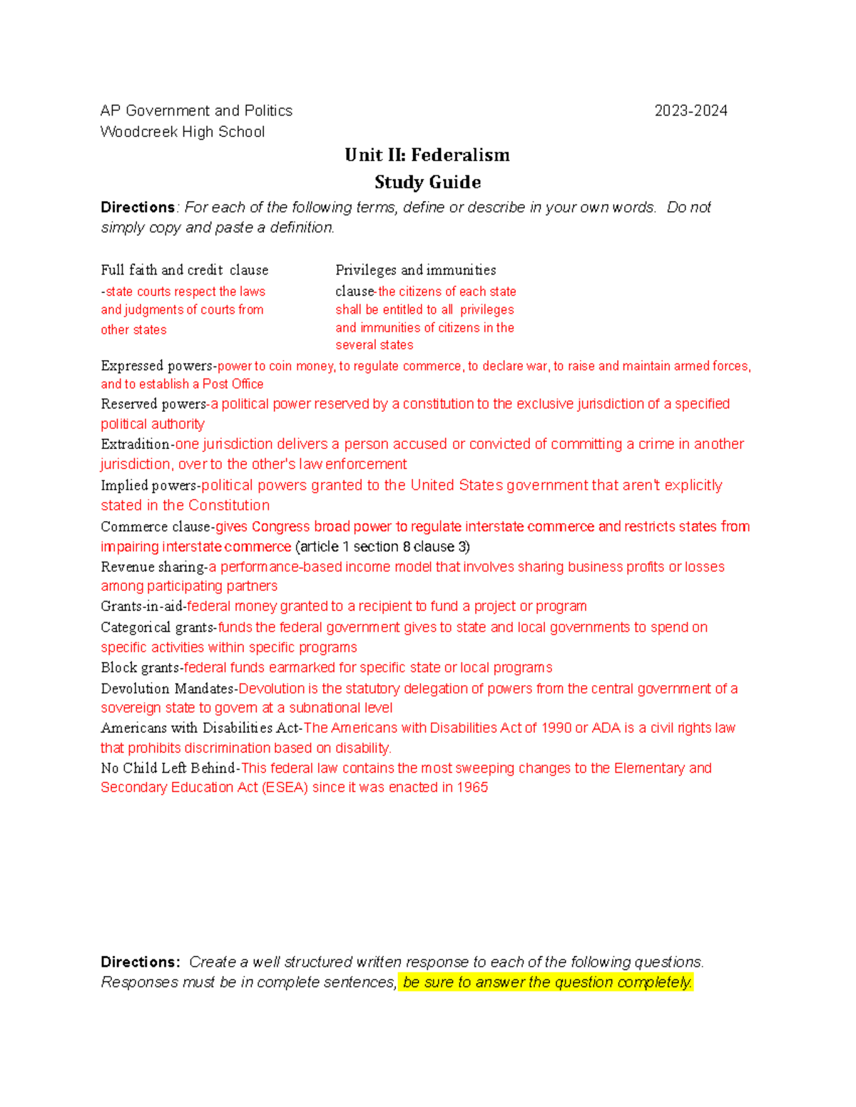 Federalism Unit Study Guide - AP Government and Politics 2023 ...