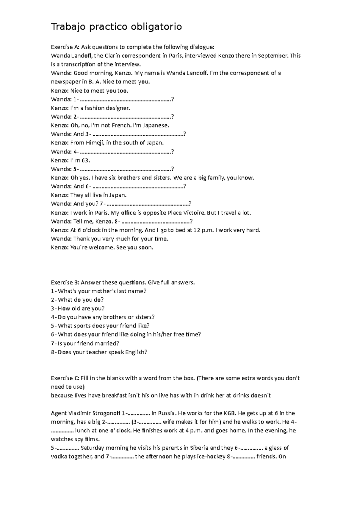 Trabajo practico obligatorio ingles - Trabajo practico obligatorio ...