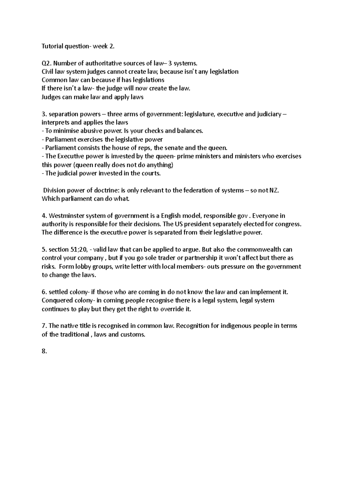 Enterprise law tut 2 - Lecture and tuts - Tutorial question- week 2. Q2 ...
