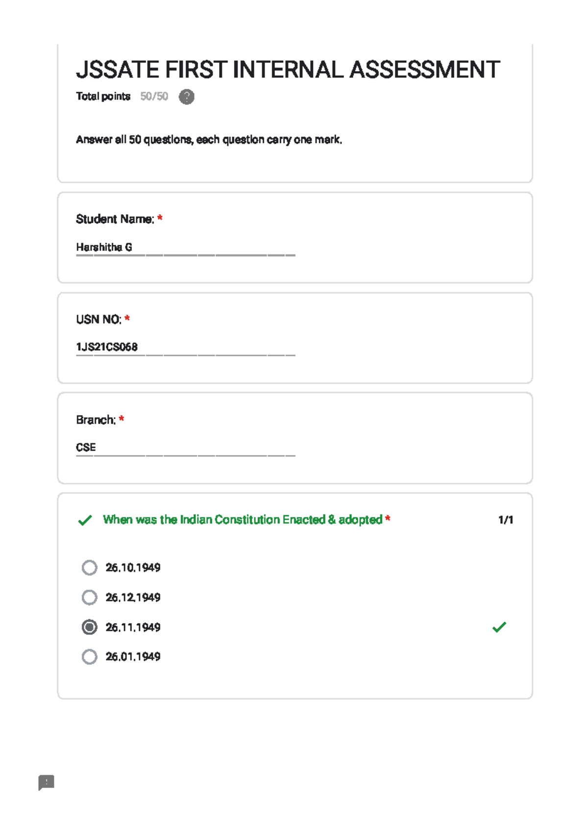 Cip 1st IA - Questions - H a r s h i t h a G 1 J S 2 1 C S 0 6 8 C S E ...