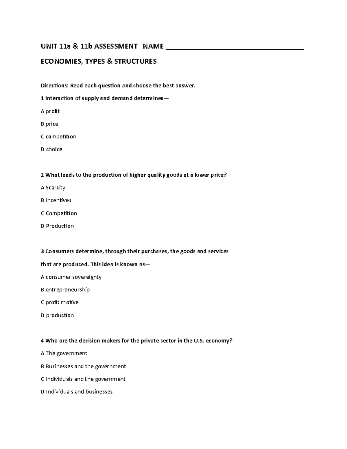 UNIT 11a 11b Assessment - UNIT 11a & 11b ASSESSMENT NAME
