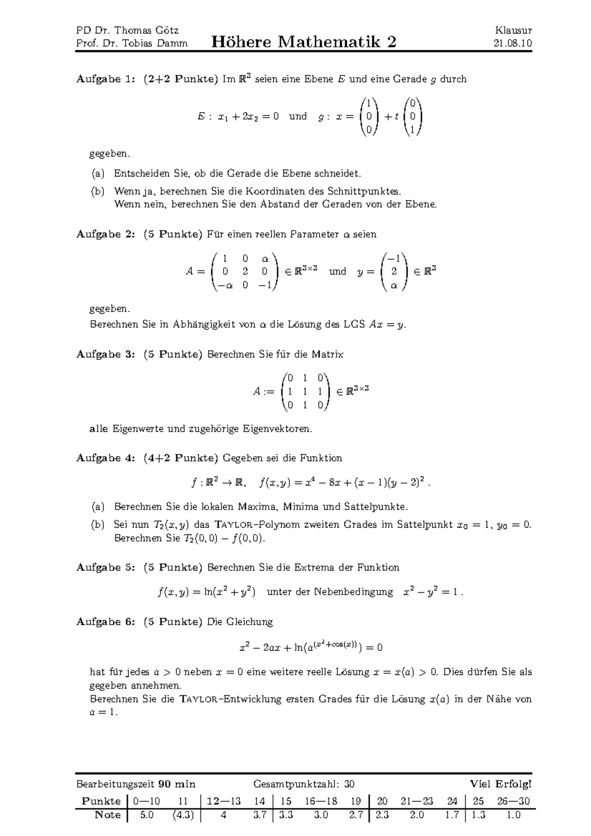 Hm2klausur SS10 - Altklausur - PD Dr. Thomas G ̈otz Prof. Dr. Tobias ...