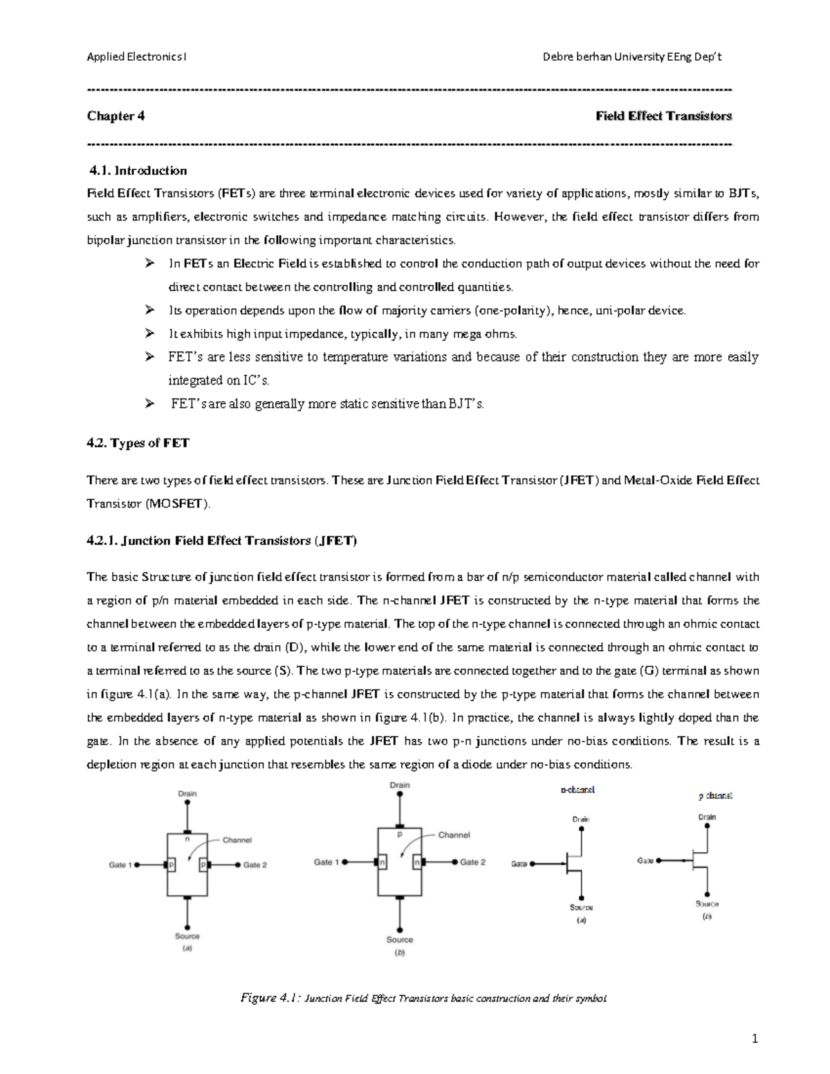Chapter 4 FET - digital logic design - Chapter 4 Field Effect Transistors Introduction Field ...