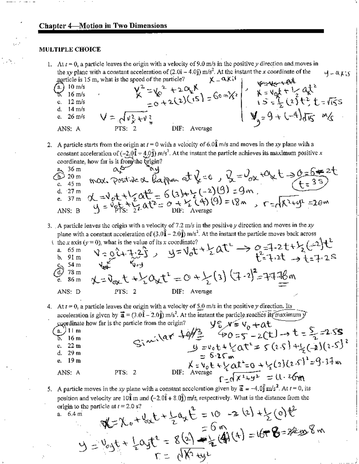 Test 1 January 2010 - Chapter 4~——Motion in Two Dimensions MULTIPLE ...