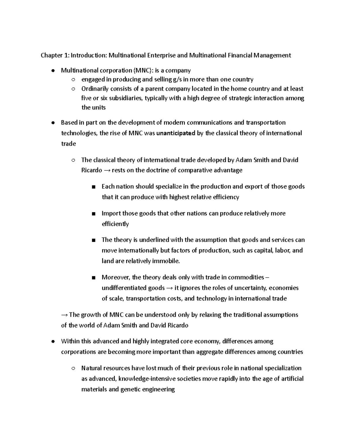 Exam 3 study notes - Chapter 1: Introduction: Multinational Enterprise ...