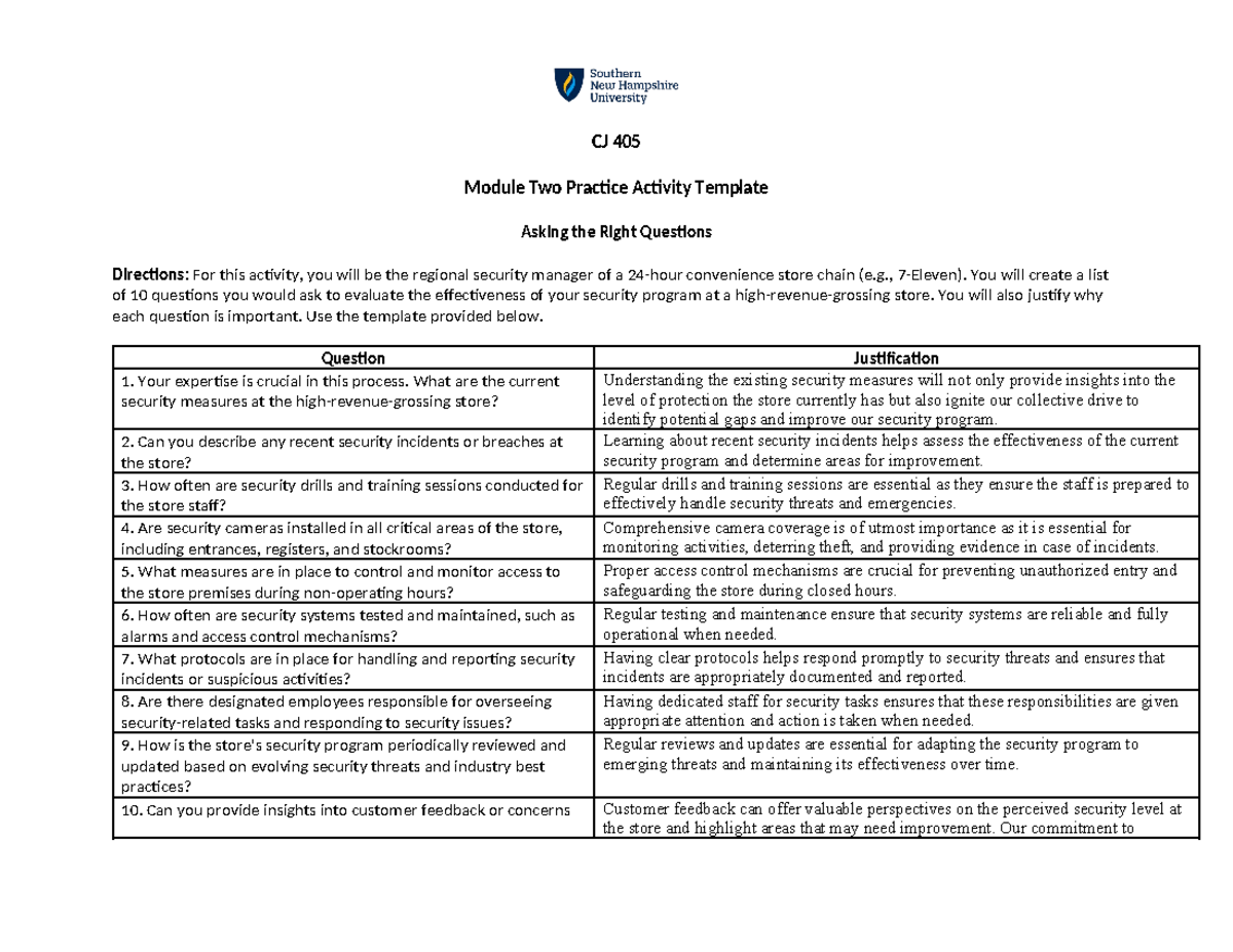 CJ 405 Module Two Practice Activity Complete - CJ 405 Module Two ...