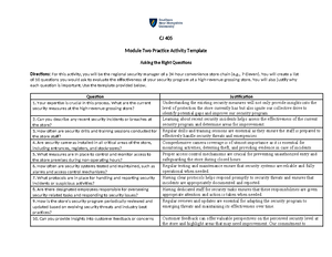 CJ 405 Module Three Practice Activity - Security surveys can come in a ...