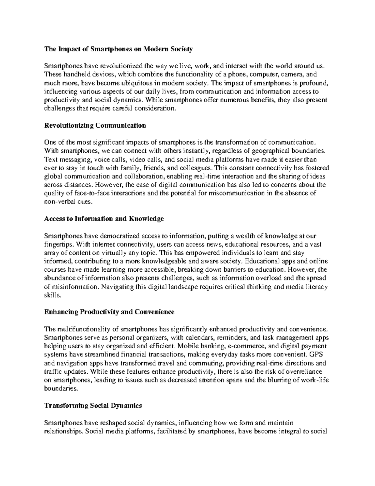 The Impact of Smartphones on Modern Society - The Impact of Smartphones ...