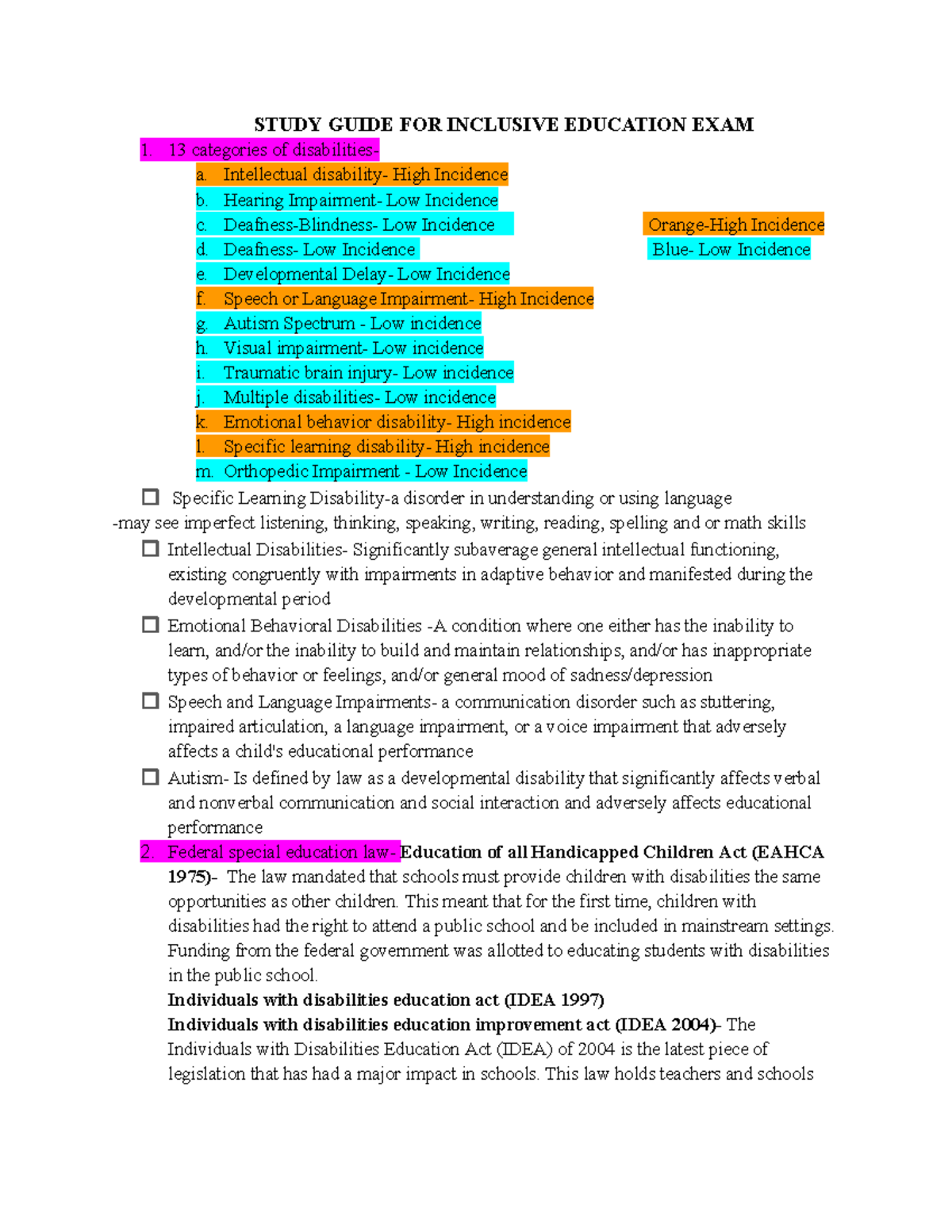 Inclusive Education Study Guide - STUDY GUIDE FOR INCLUSIVE EDUCATION ...