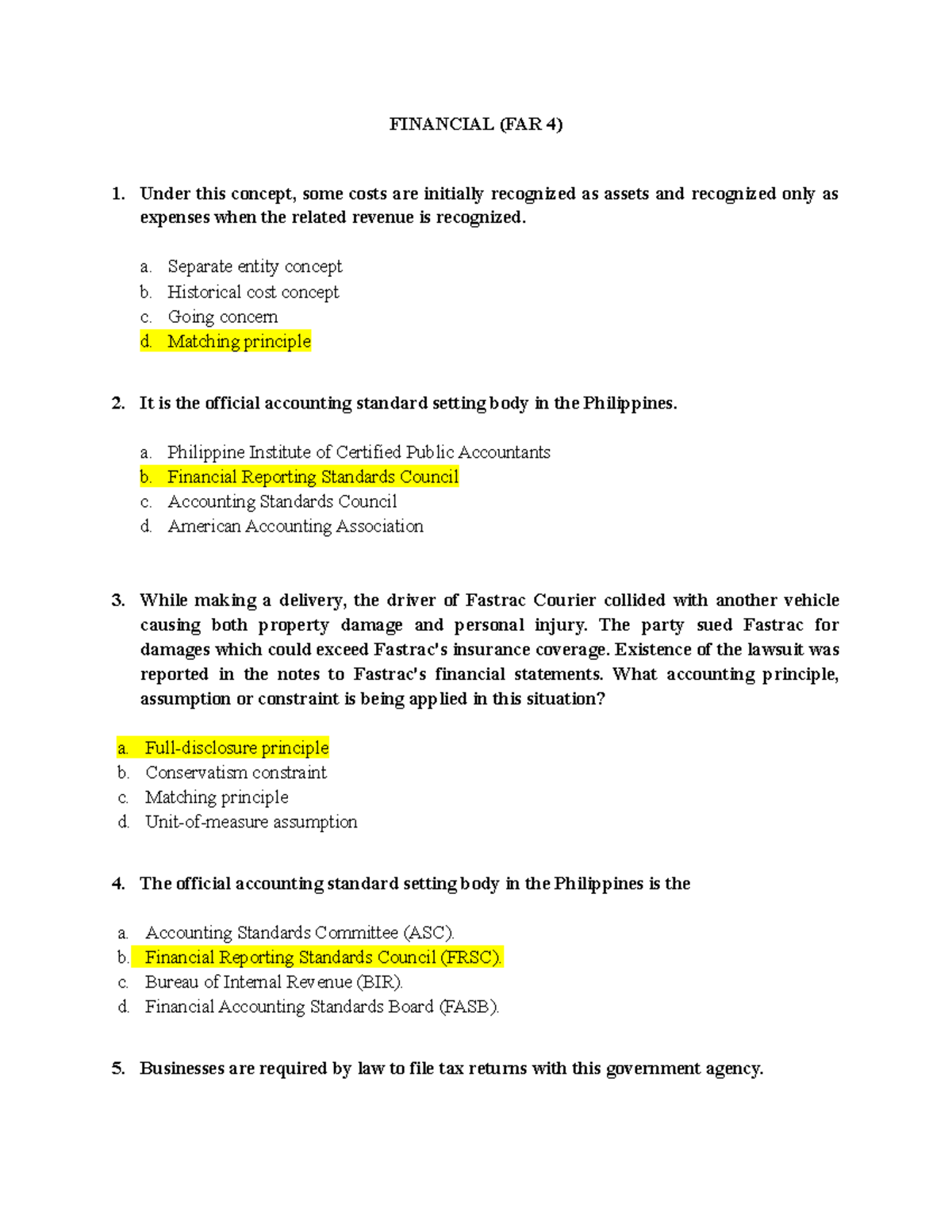 Financial FAR 4 - IT COMPOSE OF MULTIPLE CHOICE QUESTION WITH ANSWERS ...