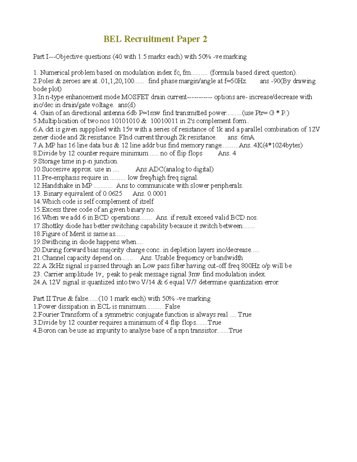 (www.entrance-exam.net)-BEL Placement Sample Paper 2 - BEL Recruitment ...