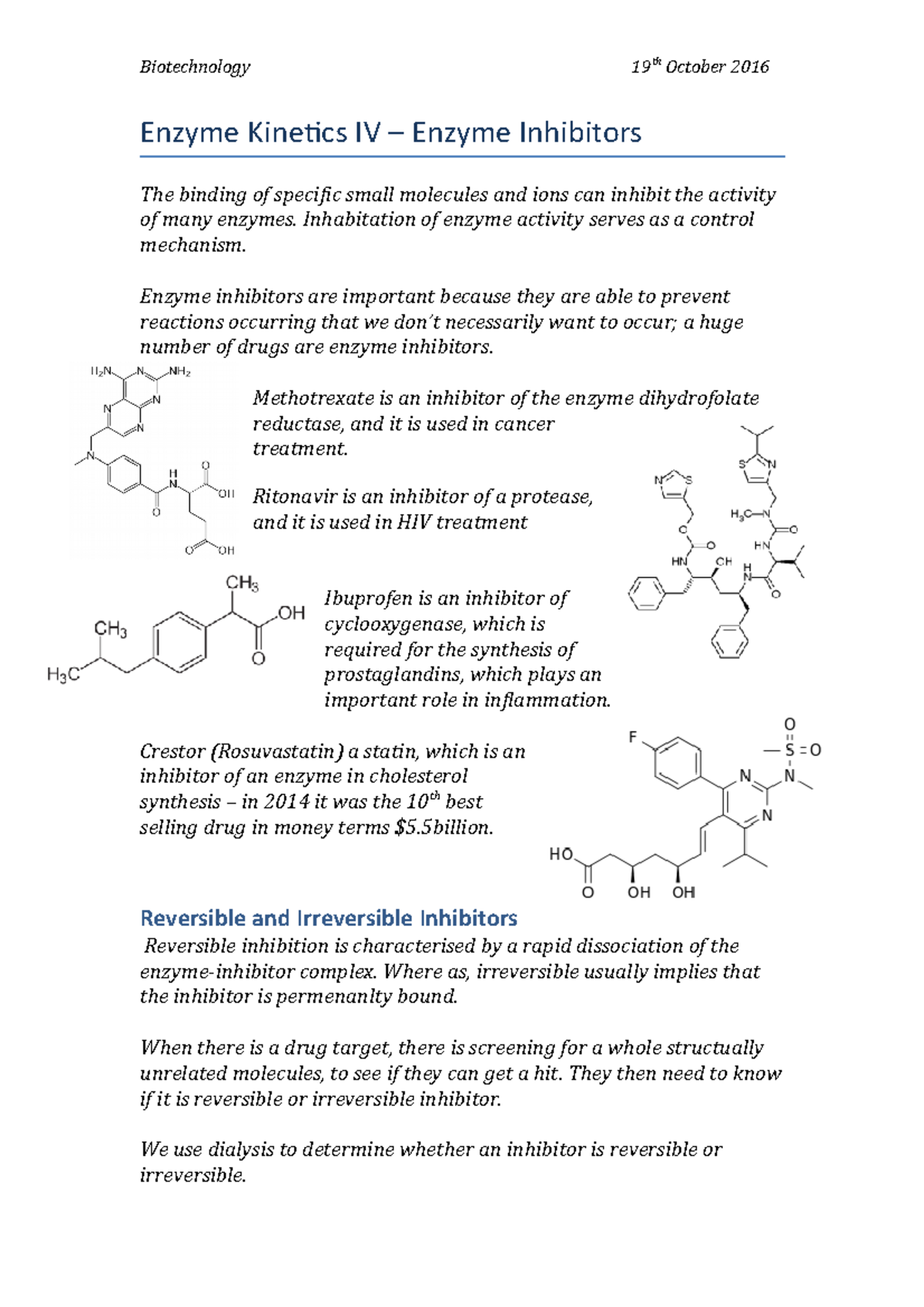 Biotechnology Enzyme Kinetics IV – Enzyme Inhibitors - Biotechnology ...